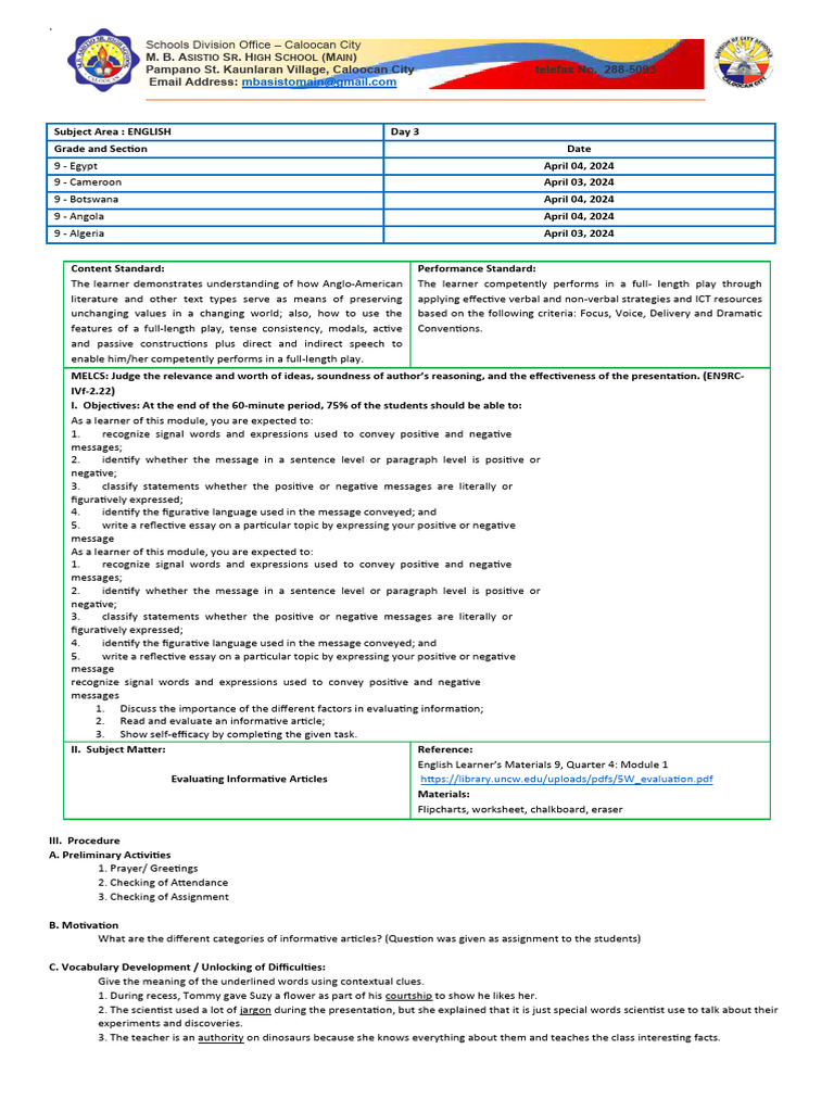 Evaluating-Informative-Article-DLP | PDF | Learning | Communication