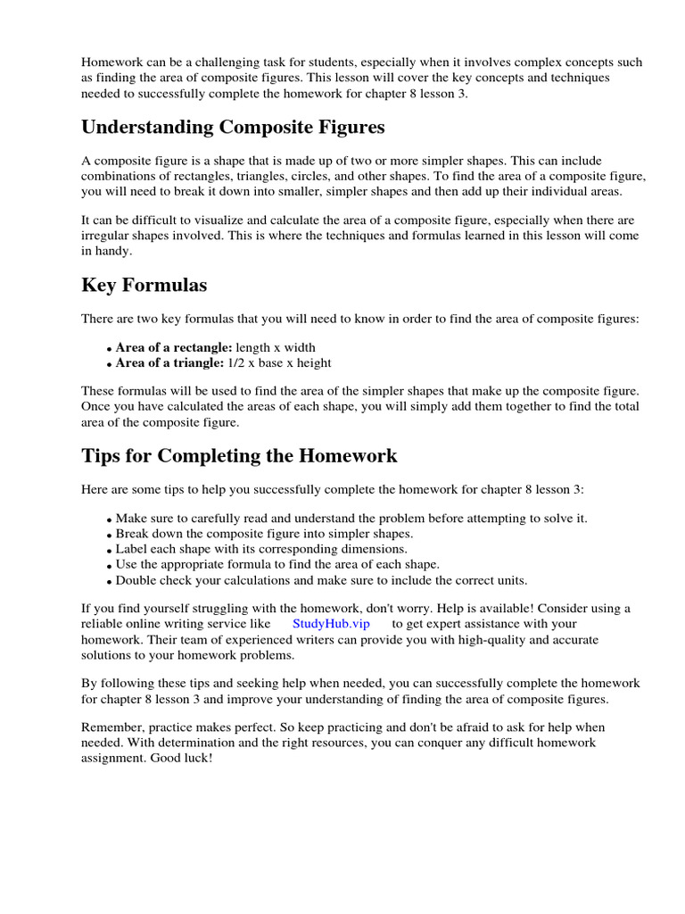 Chapter 8 Lesson 3 Homework Practice Area of Composite Figures | PDF ...