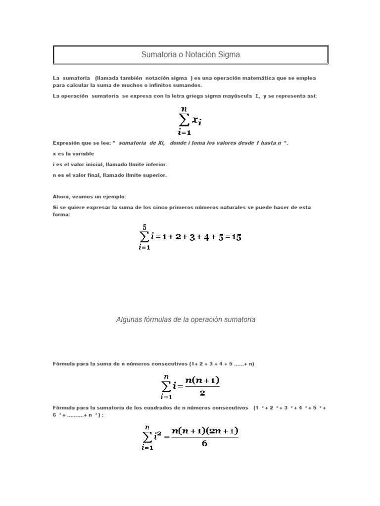 Sumatoria o Notación Sigma | PDF