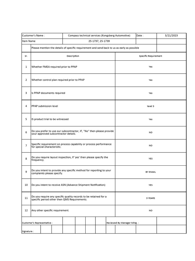 F MKT 04 Customer Specific Requirement COMPASS | PDF | Business Process ...