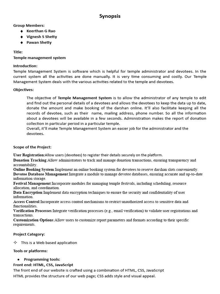 Synopsis | PDF | Php | My Sql