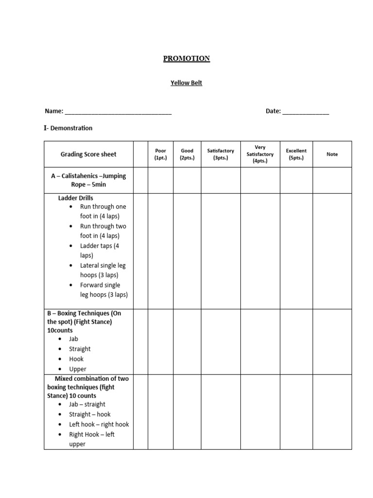 Yellow Grading Score Sheet | PDF