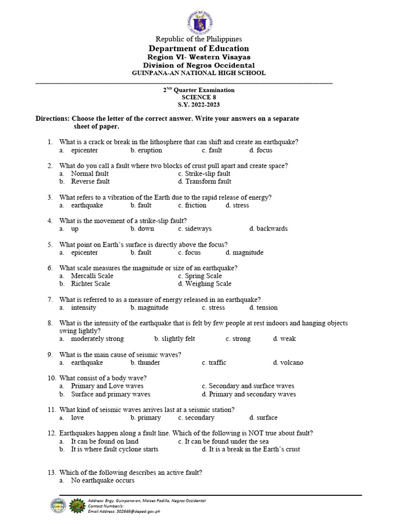 Mil Questionnaire 2ND Quarter 2023 | PDF | Earthquakes | Meteoroid