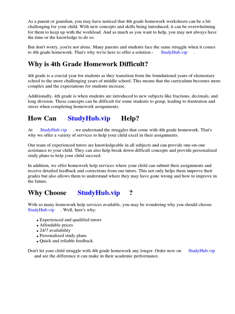 4th Grade Homework Worksheets | PDF | Essays | Homework