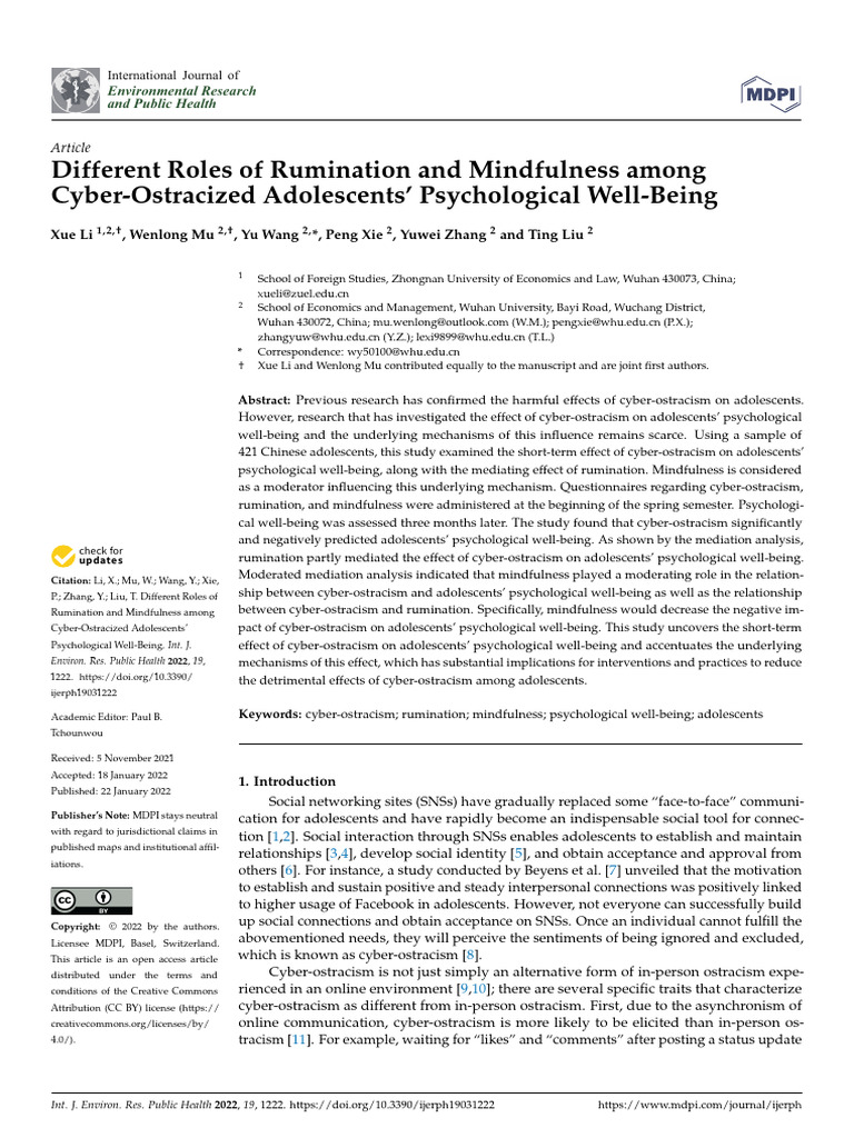 Different Roles of Rumination and Mindfulness Amon | PDF | Psychology ...