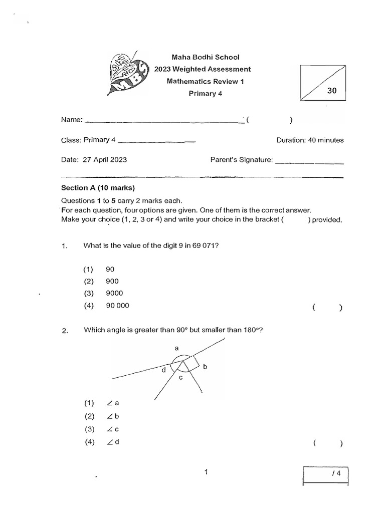 Primary 4 Math Assessment Review | PDF