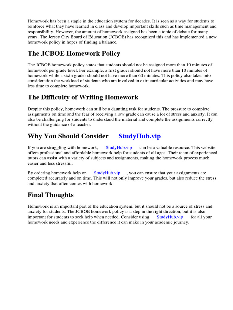 Jcboe Homework Policy | PDF | Homework | Teachers