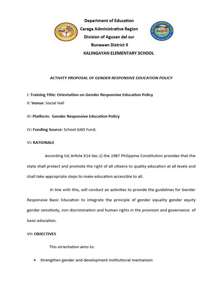 ACTIVITY PROPOSAL OF Gender Responsive Education Policy | PDF ...