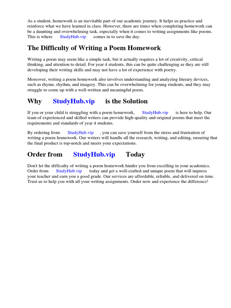 Poem Homework Year 4 | PDF | Facebook | Homework