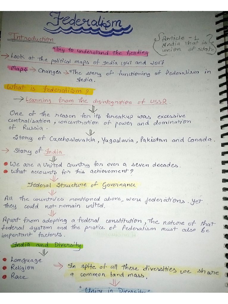 Class 11 Federalism Political Science Notes | PDF