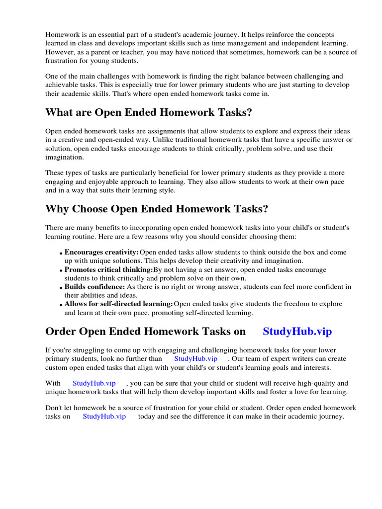 Open Ended Homework Tasks Lower Primary | PDF | Safari (Web Browser ...