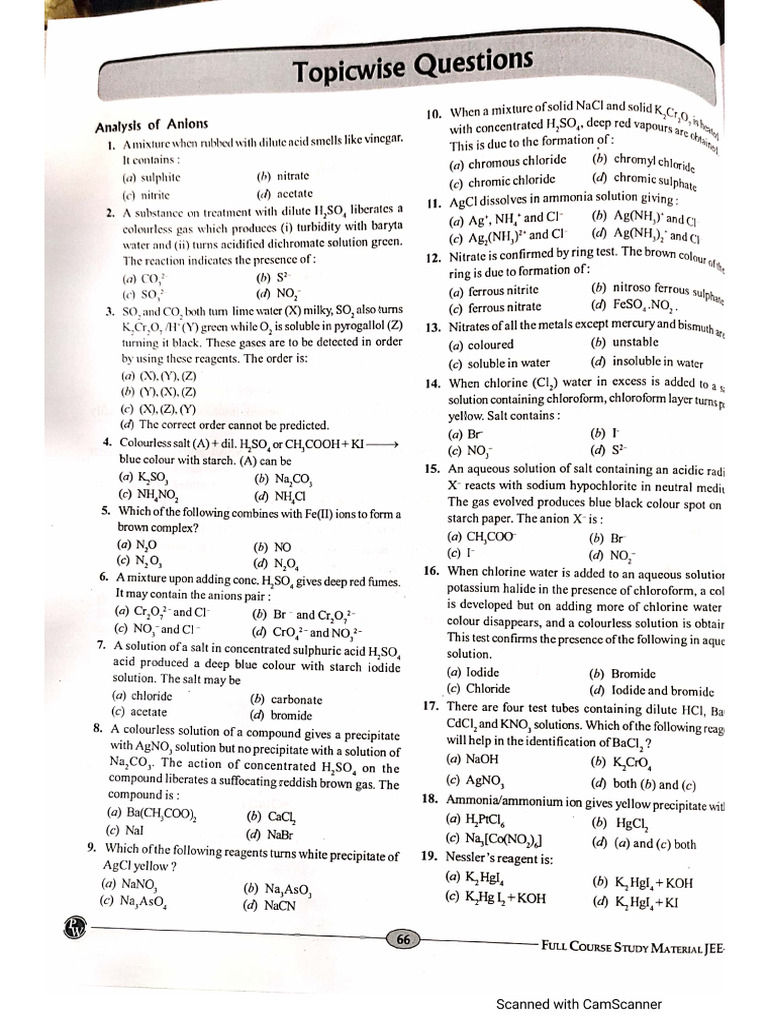 Salt Analysis Practise Questions | PDF