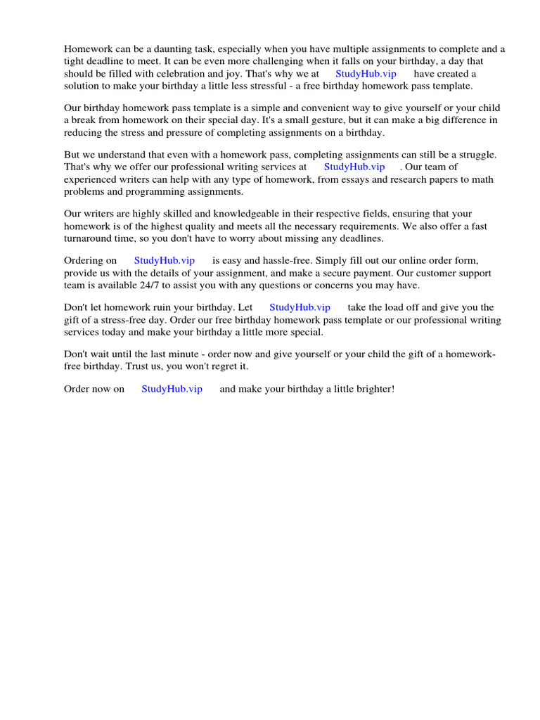 Birthday Homework Pass Template Free | PDF | Safari (Web Browser ...