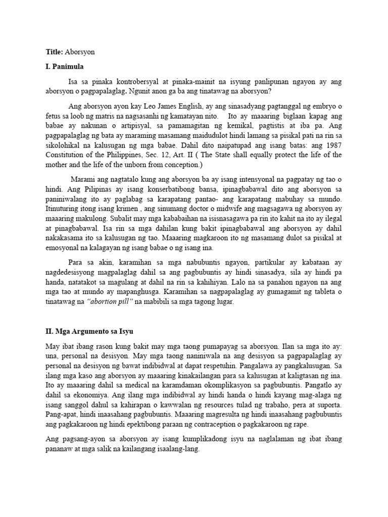 Positon Paper - Aborsyon 061948 | PDF