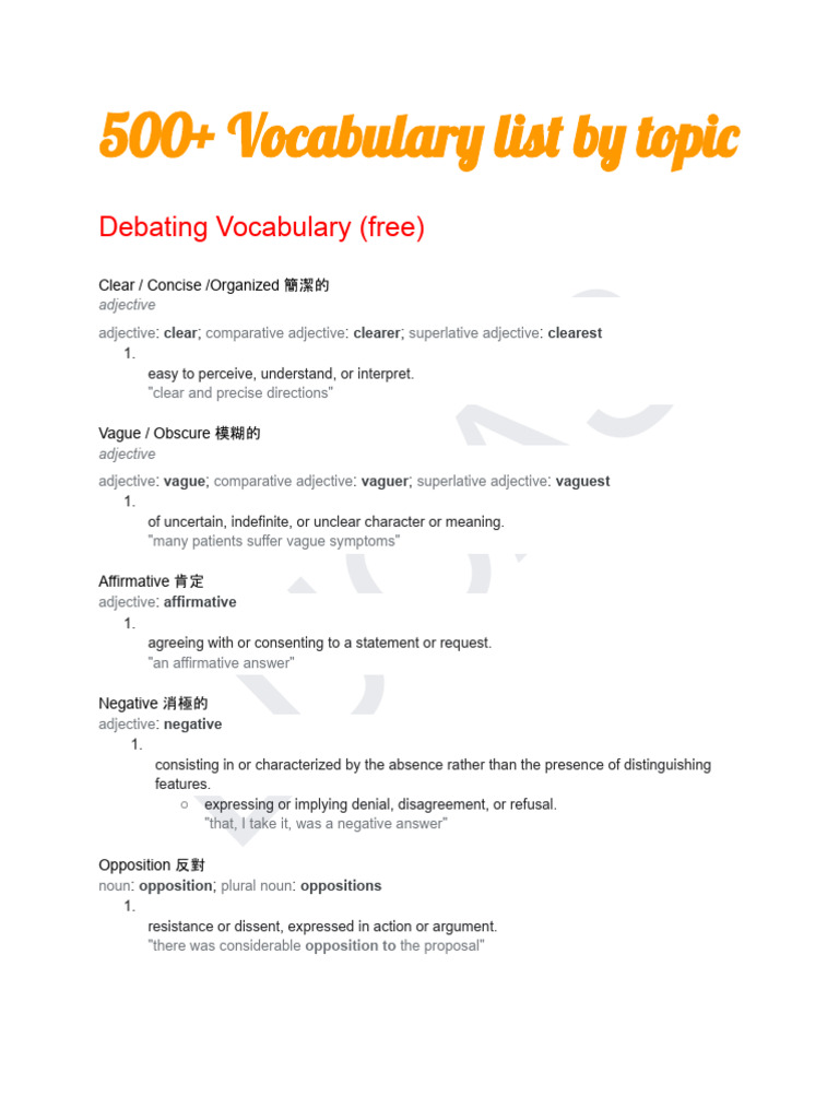 Free Debate Vocabulary | PDF | Verb | Adjective