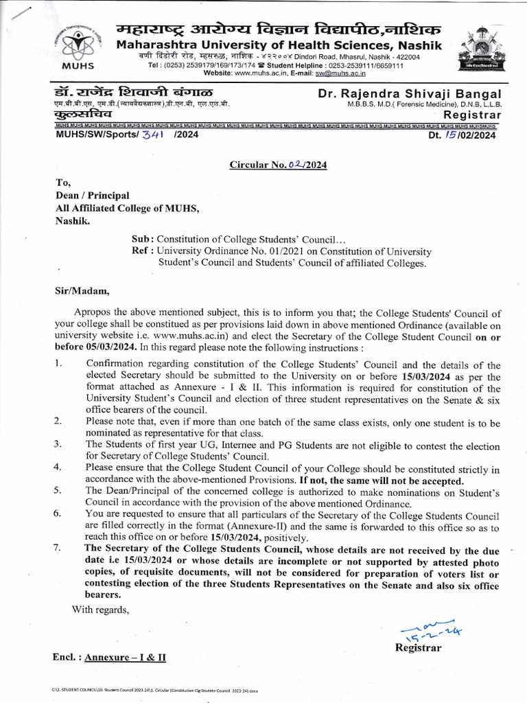 Constitution of MUHS Student Council 2024 | PDF