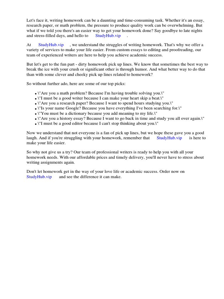 Dirty Homework Pick Up Lines | PDF | Homework