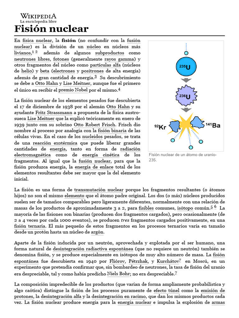 Fisión nuclear | PDF | Fisión nuclear | La energía nuclear