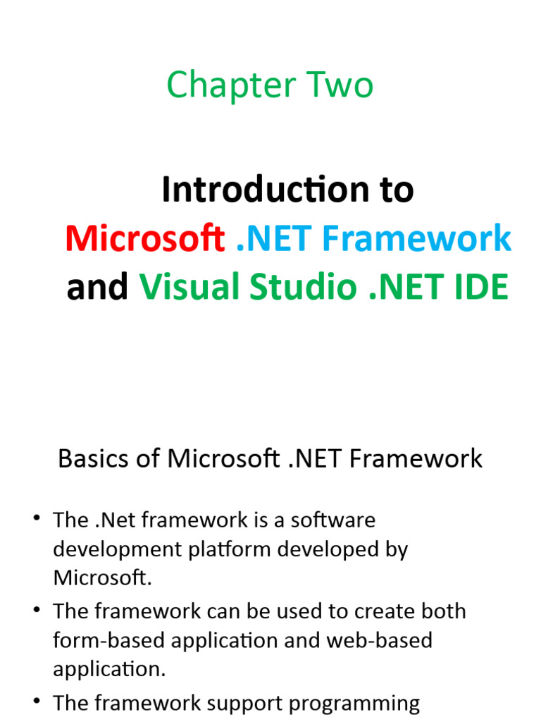CH 2 Intro To DOT Net Framework | PDF | C Sharp (Programming Language) | Integrated Development ...