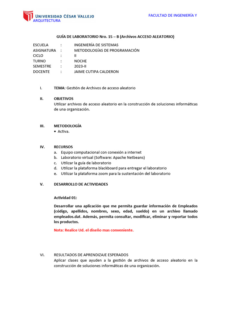 LAB15 - B - Archivo - Aleatorio | PDF | Java (lenguaje de programación) | Laboratorios
