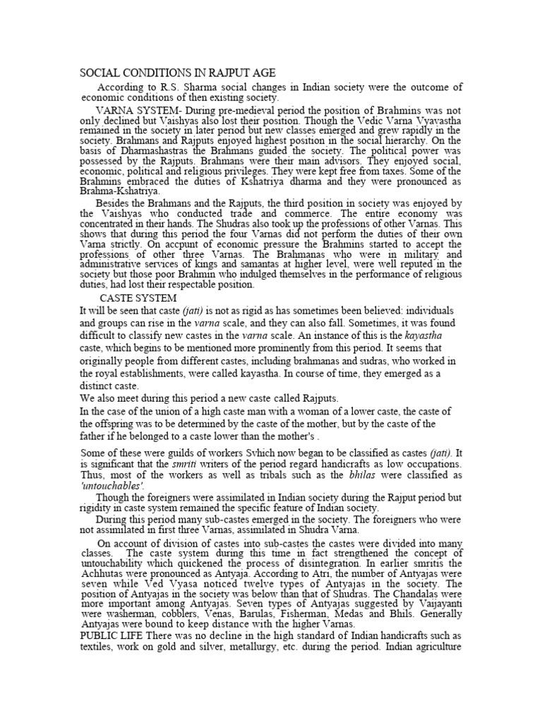 Social Conditions in The Rajput Age | PDF | Caste