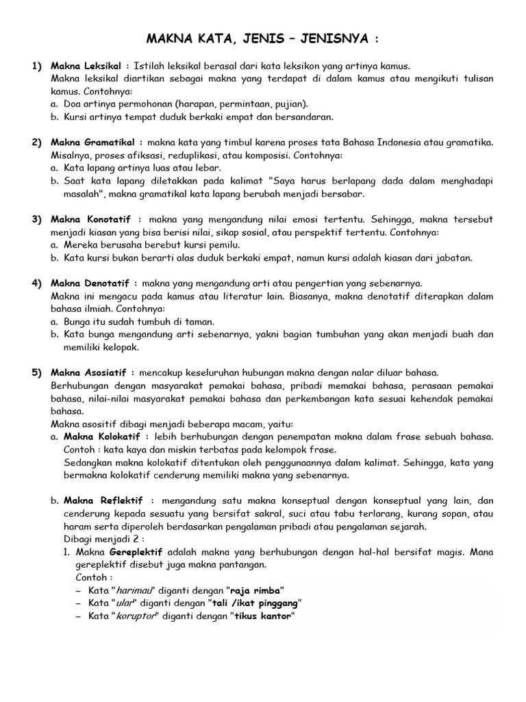 Jenis-jenis Makna Kata | PDF | Seni & Disiplin Bahasa | Kajian Bahasa Asing