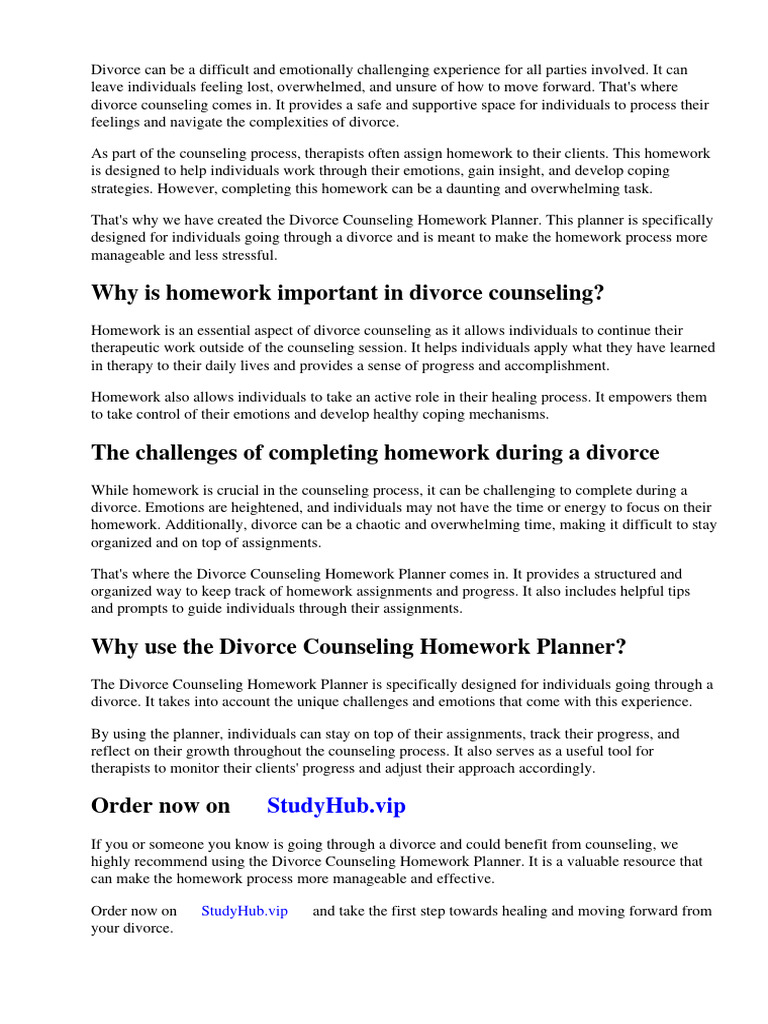 Divorce Counseling Homework Planner | PDF | Psychotherapy | Divorce