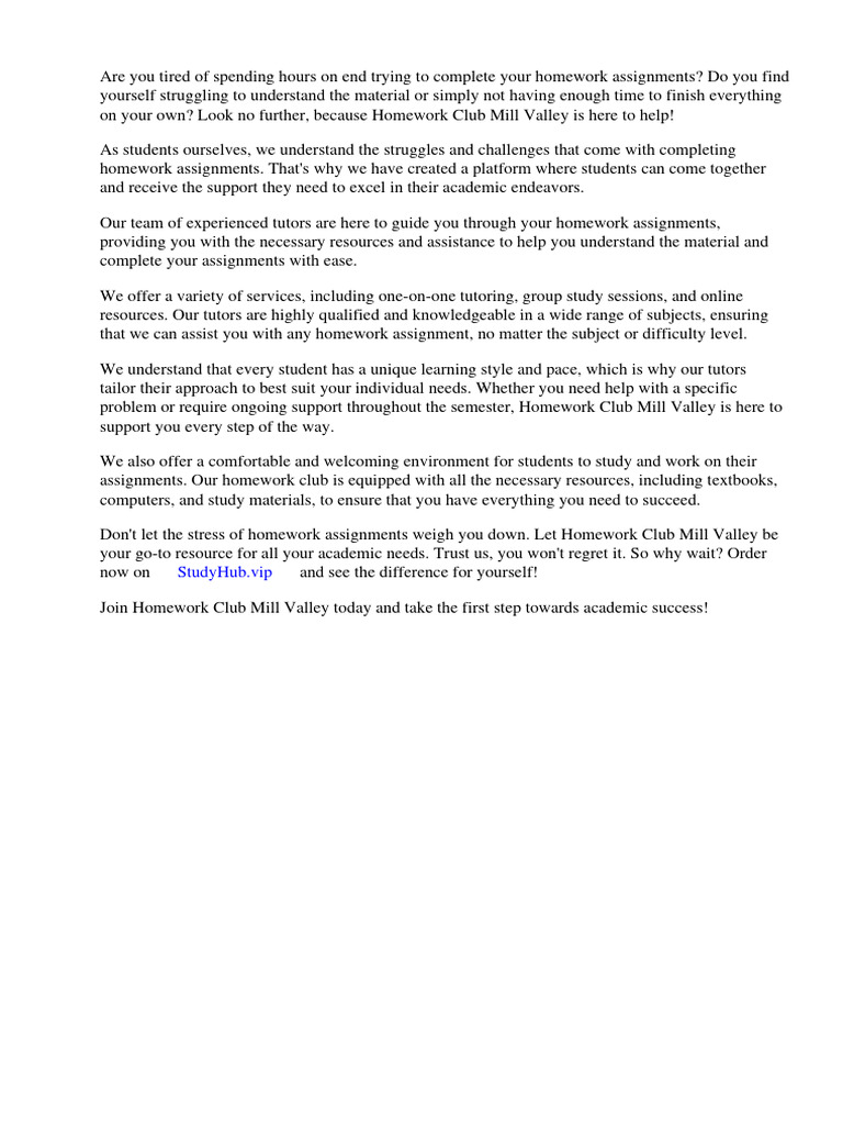 Homework Club Mill Valley | PDF | Homework