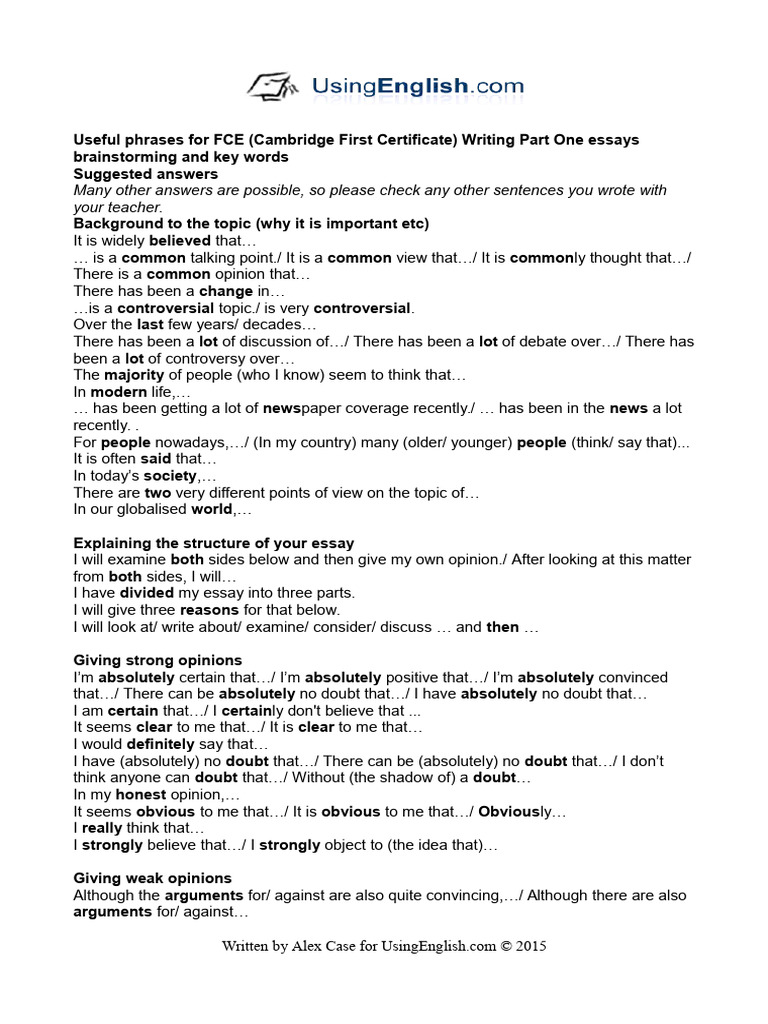 FCE Writing Part One: Useful Phrases | PDF | Experience | Argument