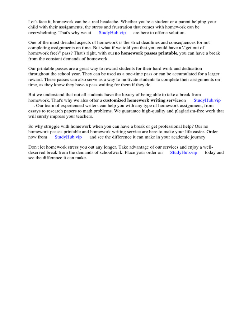 No Homework Passes Printable | PDF | Page Layout | Homework