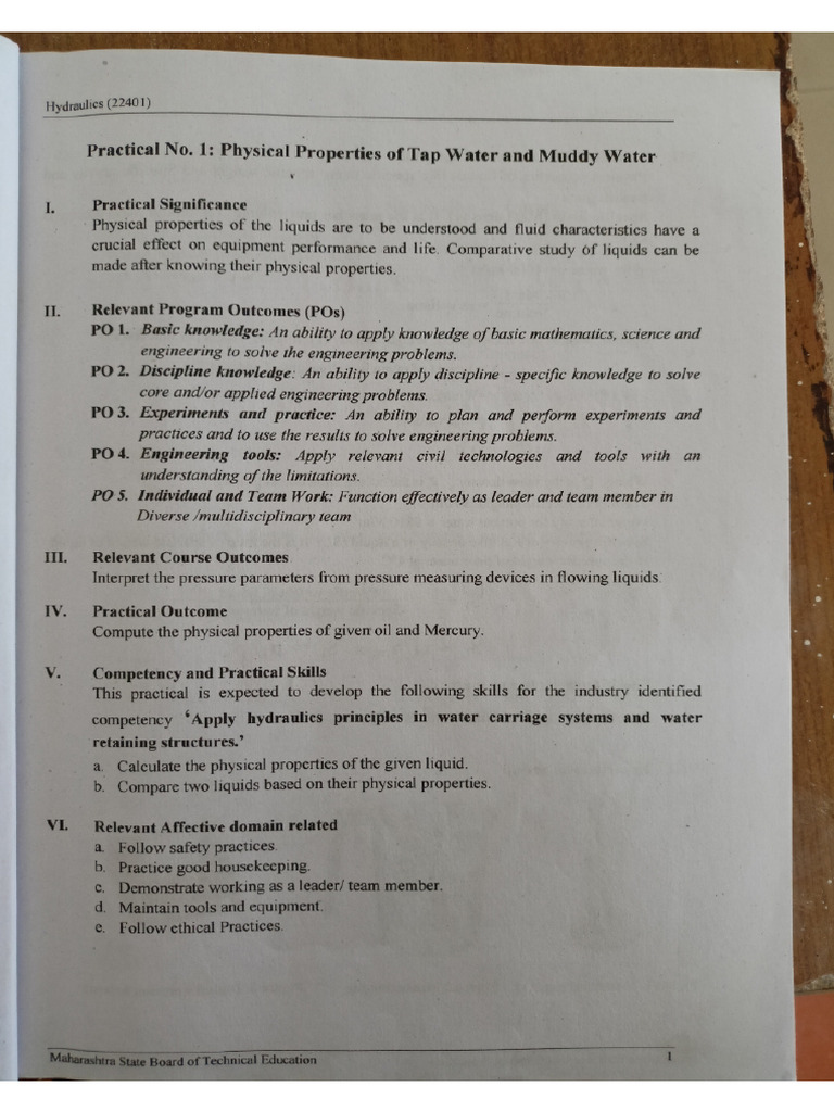 Practical No.01 - Physical Properties of Tap Water and Muddy Water | PDF