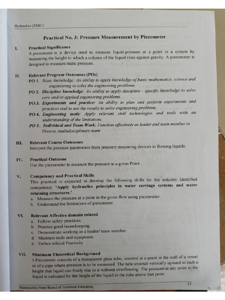 Practical No.02 - Pressure Measurement by Piezometer - 17 | PDF