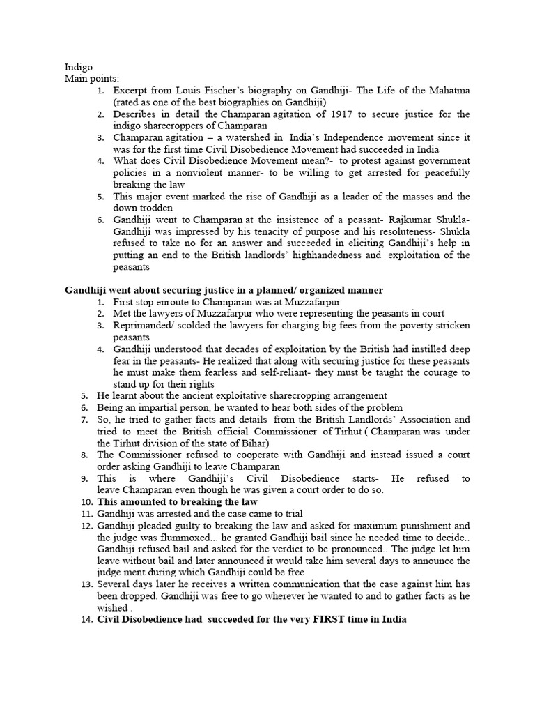 Notes On Indigo | PDF | Mahatma Gandhi | Bail