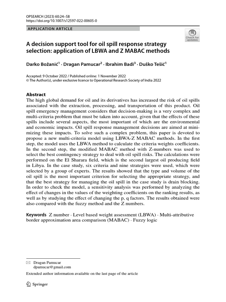 A Decision Support Tool for Oil Spill Re | PDF | Oil Spill