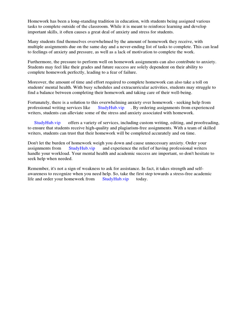 Anxiety Over Homework | PDF | Homework | Anxiety Disorder