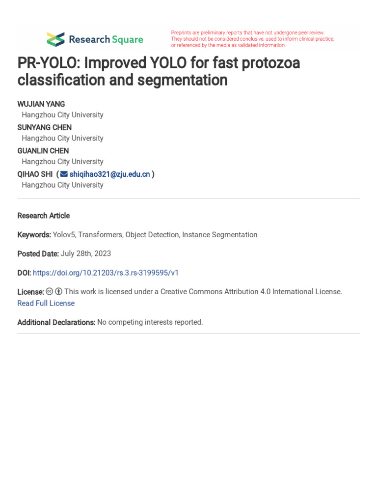 PR-YOLO Improved YOLO For Fast Protozoa Classifica | PDF | Image ...