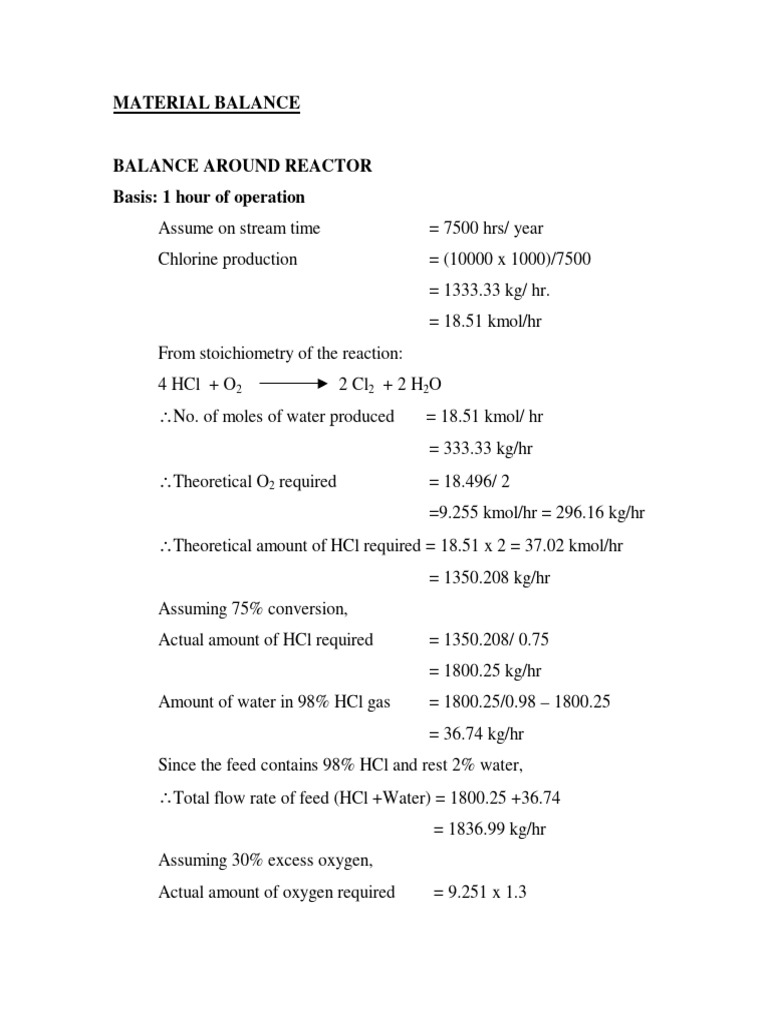 Chlorine Material-2520Balance | PDF | Mole (Unit) | Stoichiometry