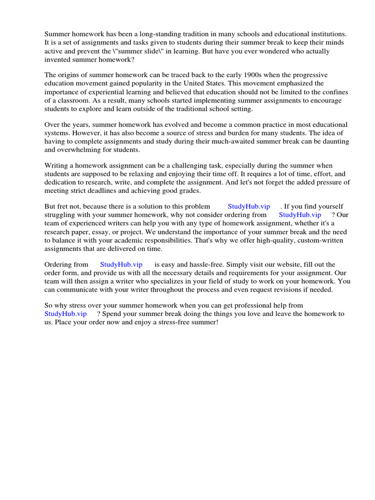 Who Invented Summer Homework | PDF | Homework | Learning