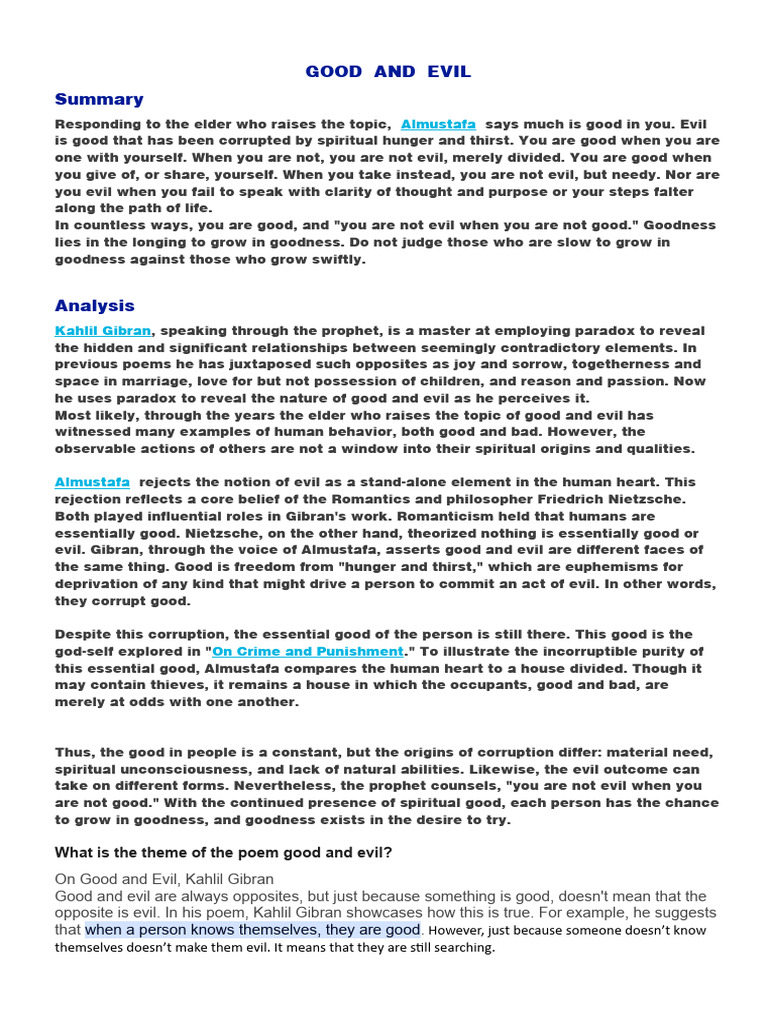 Good and Evil | PDF | The Prophet (Book) | Good And Evil