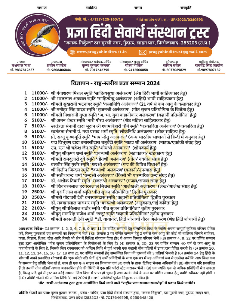 Pravishti Amantrit Rashtriya Pragya Samman2024 | PDF