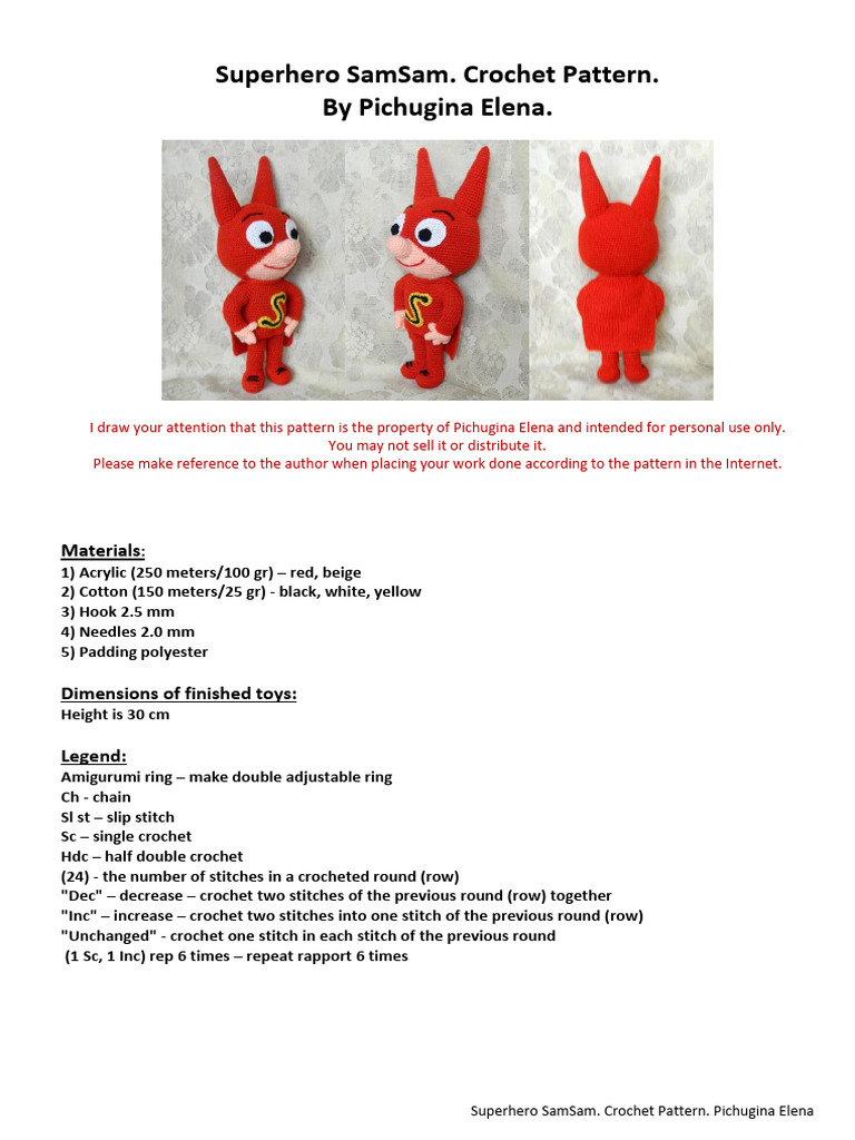 Superhero SamSam. Crochet Pattern | PDF | Crochet | Knitting