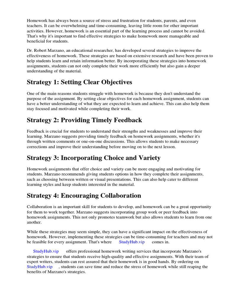 Marzano Homework Strategies | PDF | Homework | Vocabulary