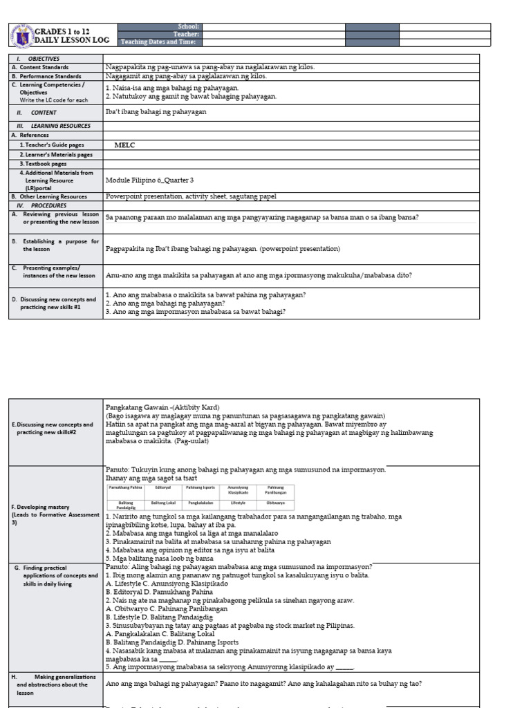 FILIPINO - Q3-W5 Day1 | PDF