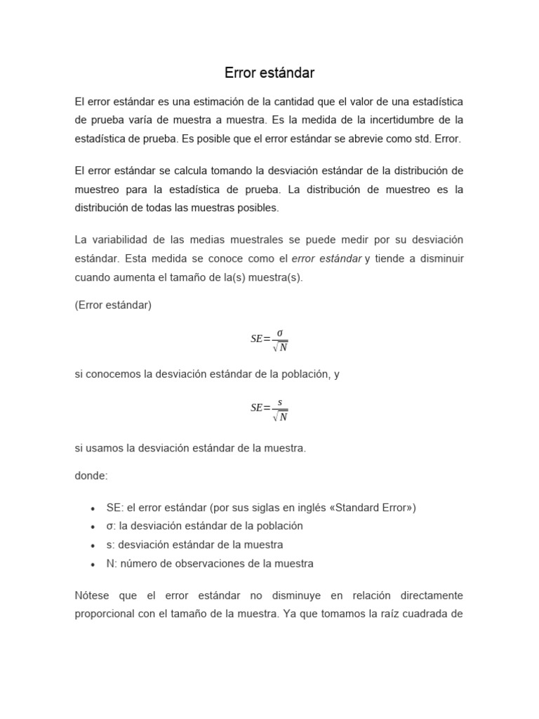 Cálculo del Error Estándar | PDF | Error estándar | Muestreo (Estadísticas)