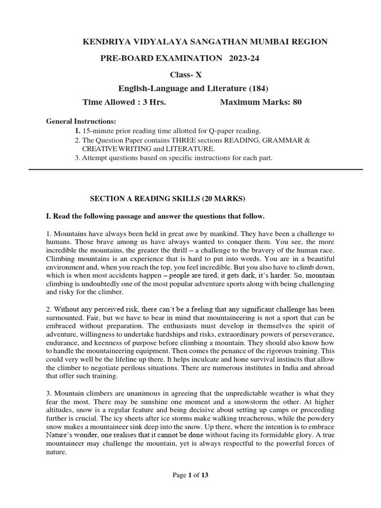 QP - 10 - Eng - PB - 2023-24 - Set - 1 | PDF | Mountaineering | Wildfire