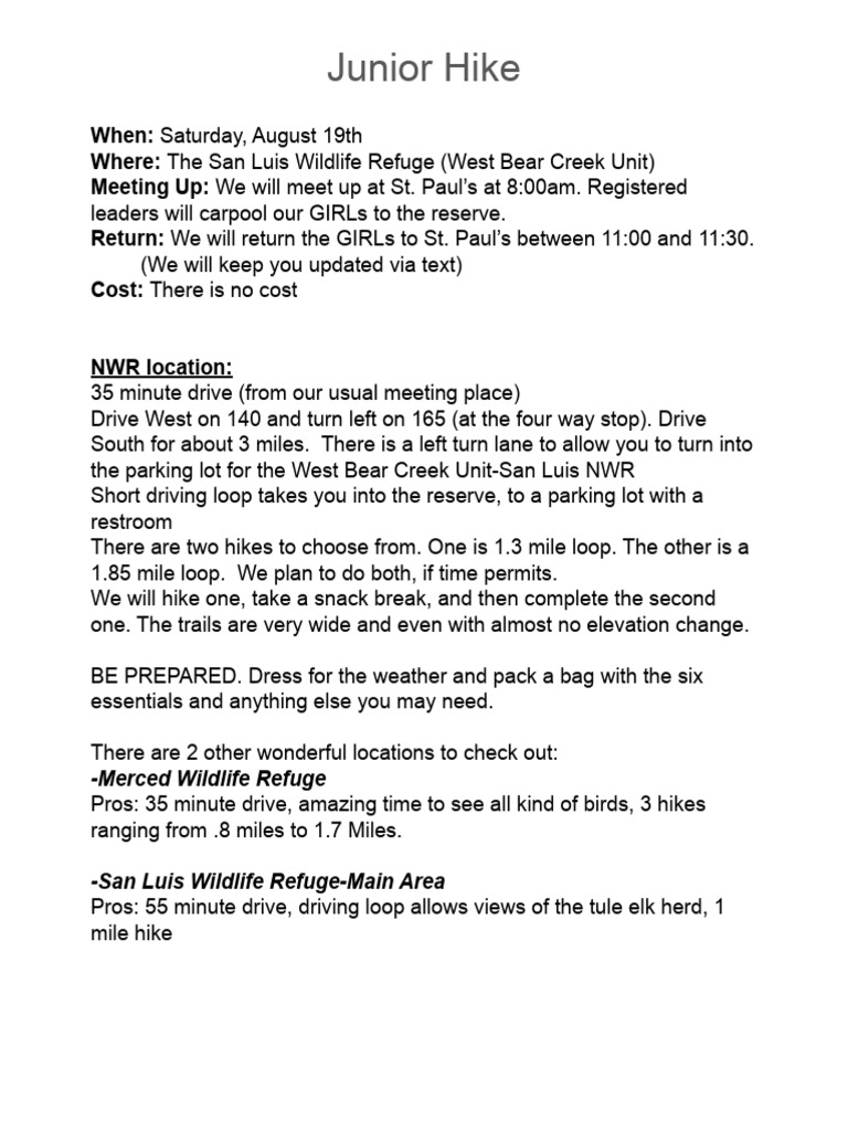 Troop 3019 Junior Hike Information | PDF | Hiking | Plants