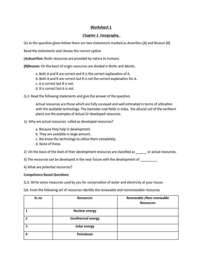 Worksheet 1 Chapter 1 Geography | PDF | Science & Mathematics