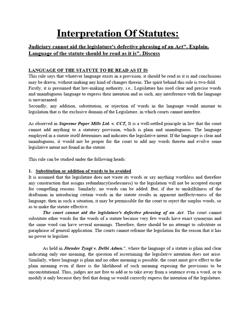 Interpretation of Statutes Notes 3 | PDF | Statutory Interpretation ...