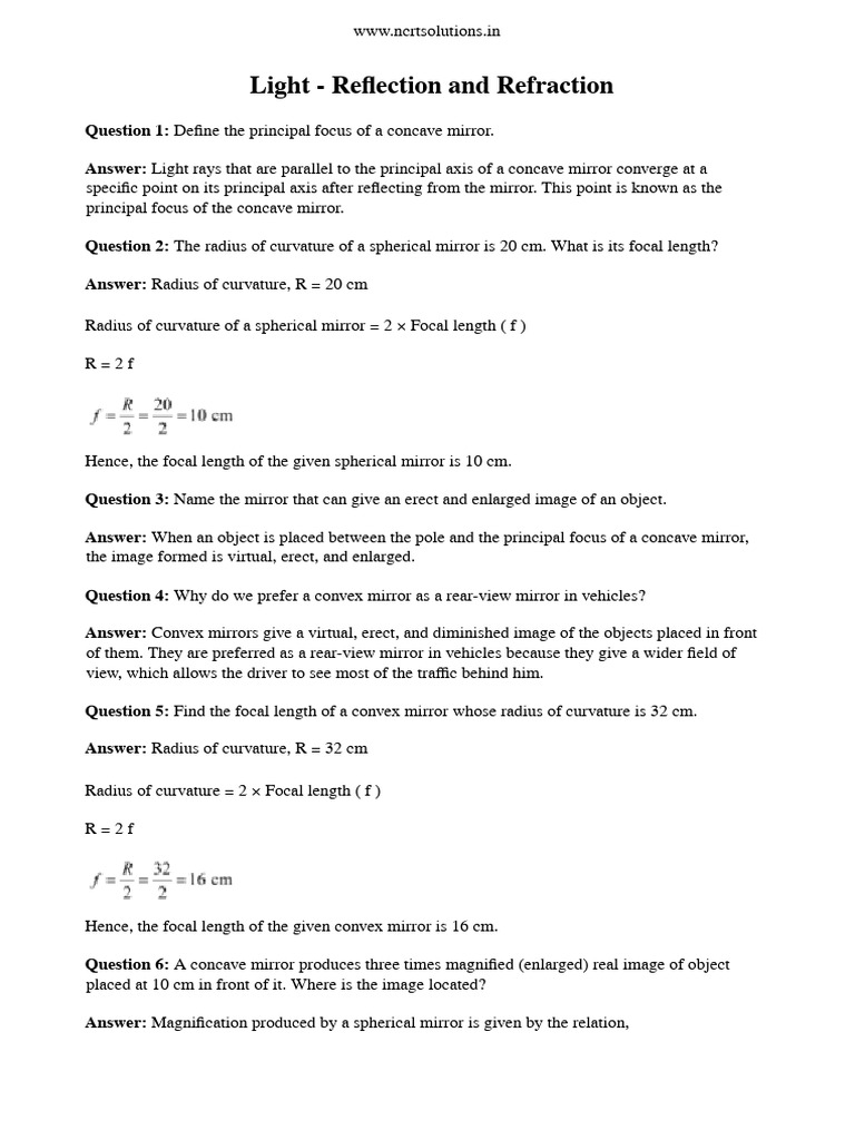 10.light - Reflection and Refraction NCERT Solutions | PDF | Mirror | Atomic