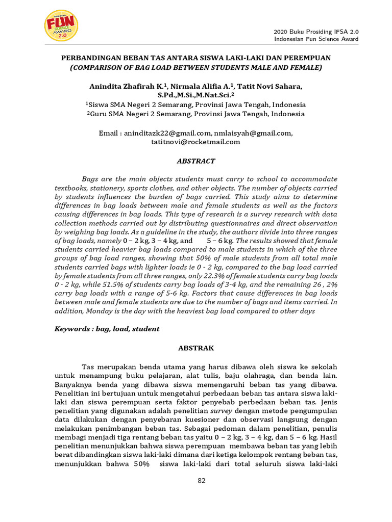 (123dok - Com) Perbandingan Beban Tas Antara Siswa Laki Laki Dan Perempuan Comparison of Bag ...